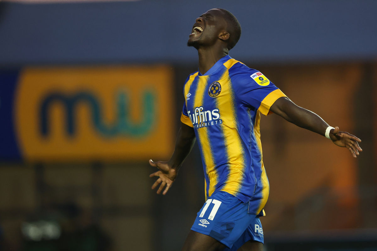 Shrewsbury's George Nurse and Daniel Udoh pushing each other in injury ...