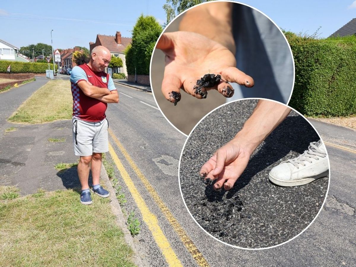 UK Heatwave: Road in Cannock turns to molten tar and sticks to tyres ...