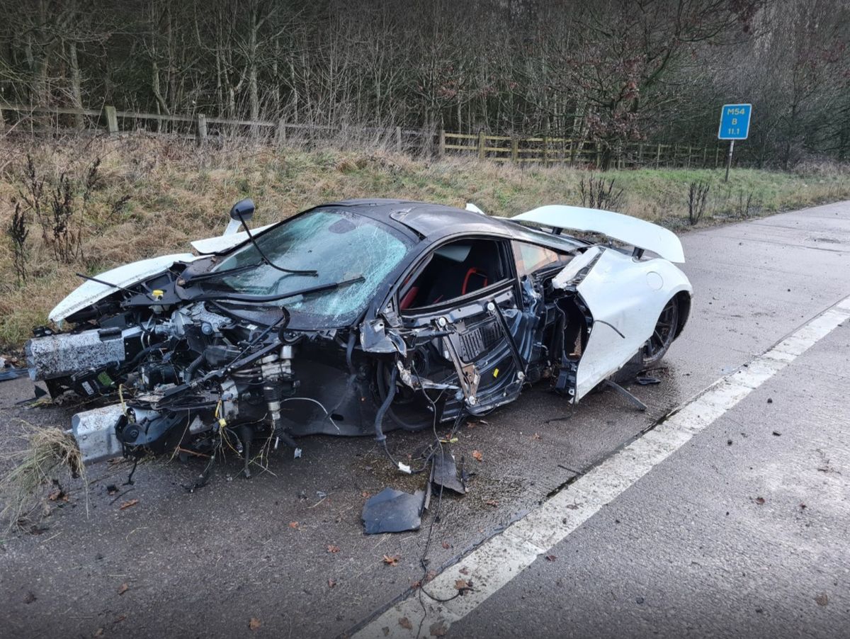 Pictured: Shocking damage to sports car involved in M54 crash that ...