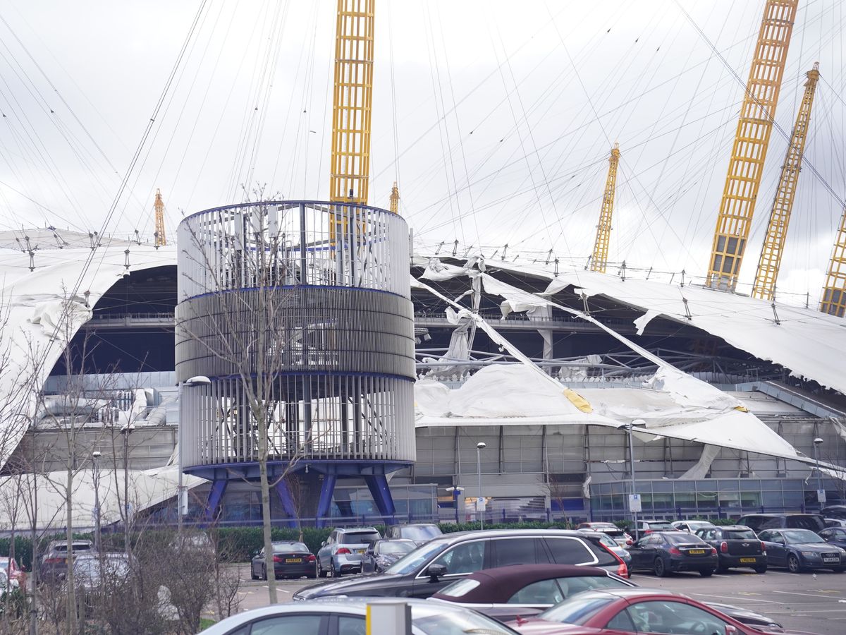 Parts of London’s O2 Arena roof ‘ripped off’ as Storm Eunice hits ...
