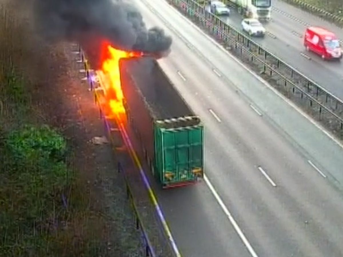 M6 lorry fire causes hour-long queues as lanes reopened following blaze ...