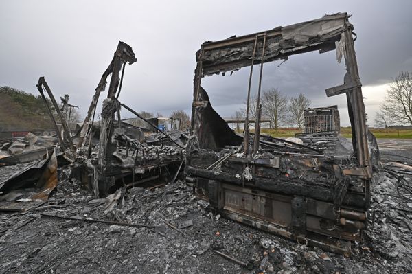 Pictured: Charred remains of vehicles seen in aftermath Oswestry fire ...