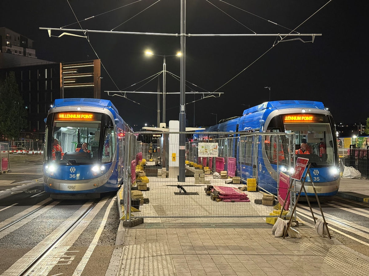 First tram arrives at Birmingham's Millennium Point during test run ...