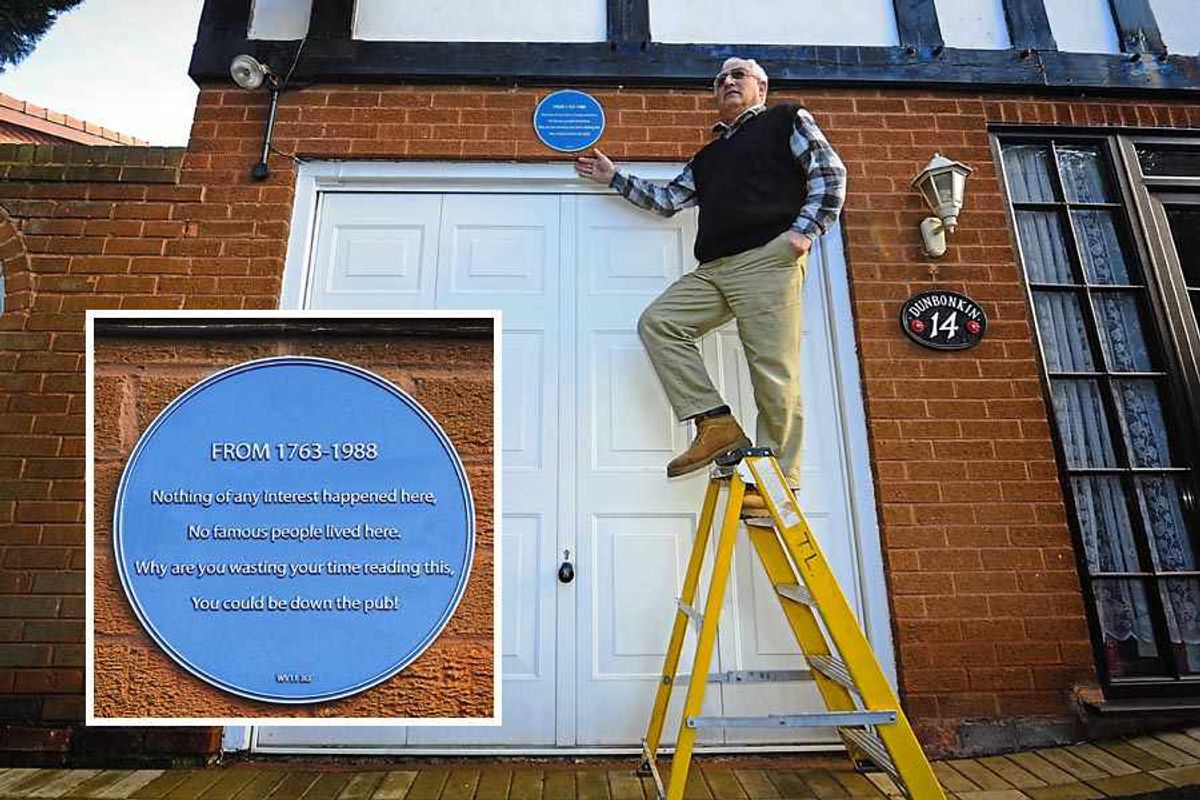 On this spot... nothing happened - Joke blue plaque installed at ...