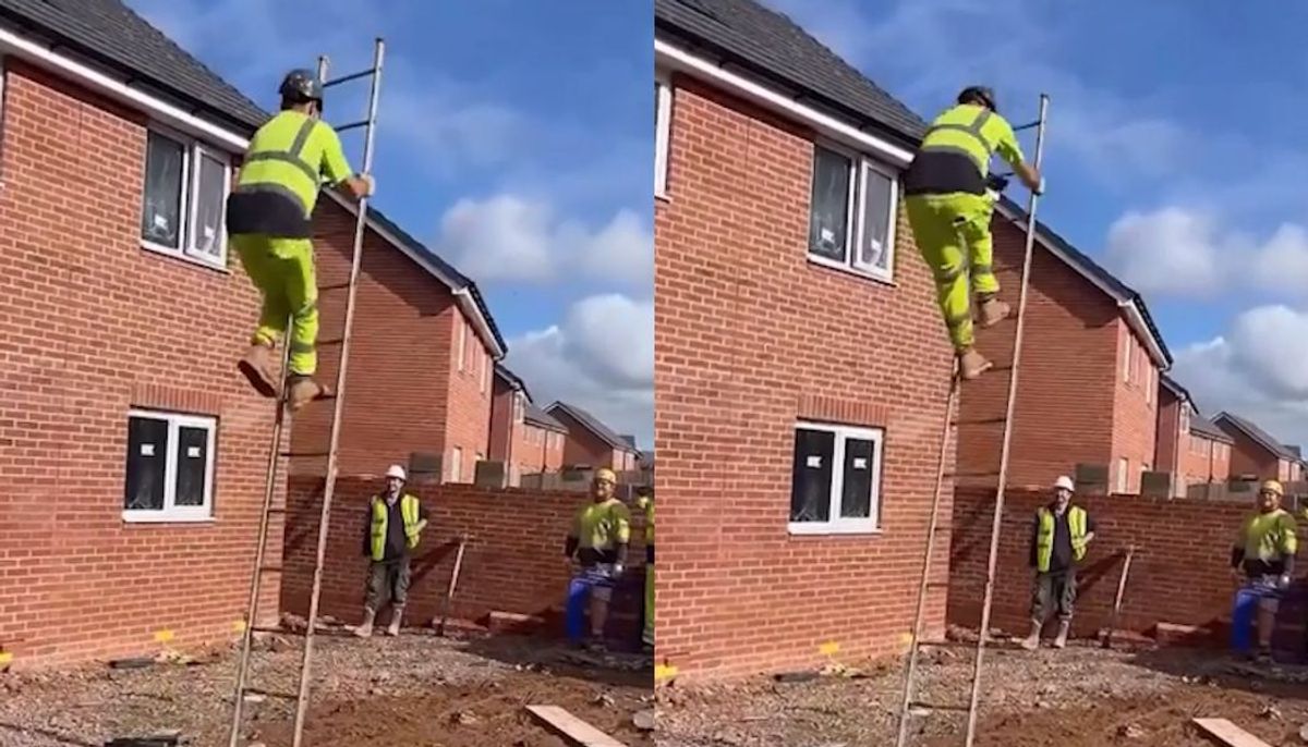 Incredible moment daring construction worker almost conquers viral ...