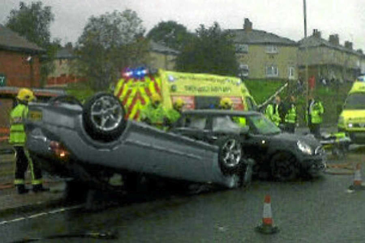Chaos as car overturns near Burnt Tree Island | Express & Star