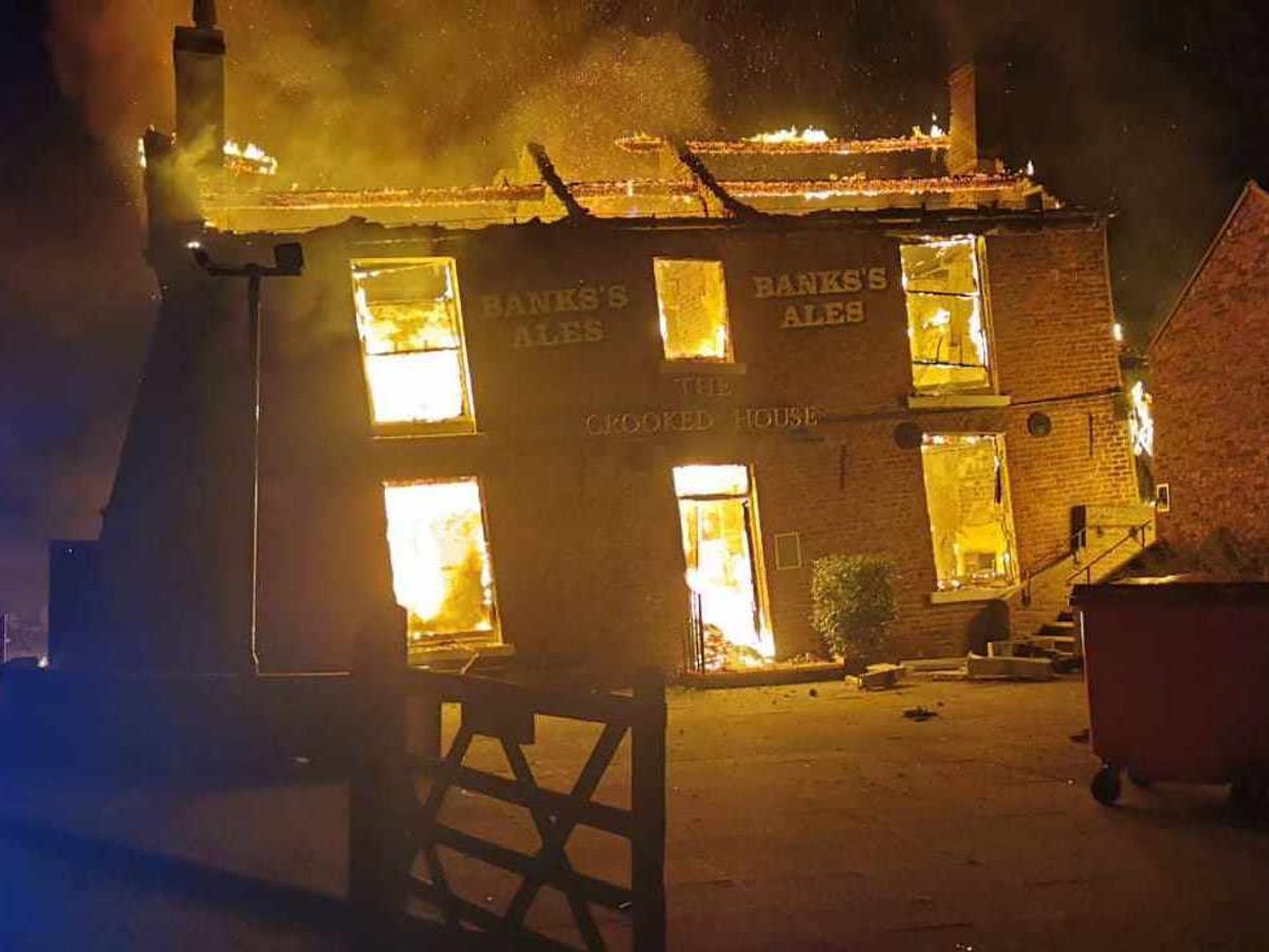 Fire engulfs The Crooked House pub - flames and smoke seen pouring out ...