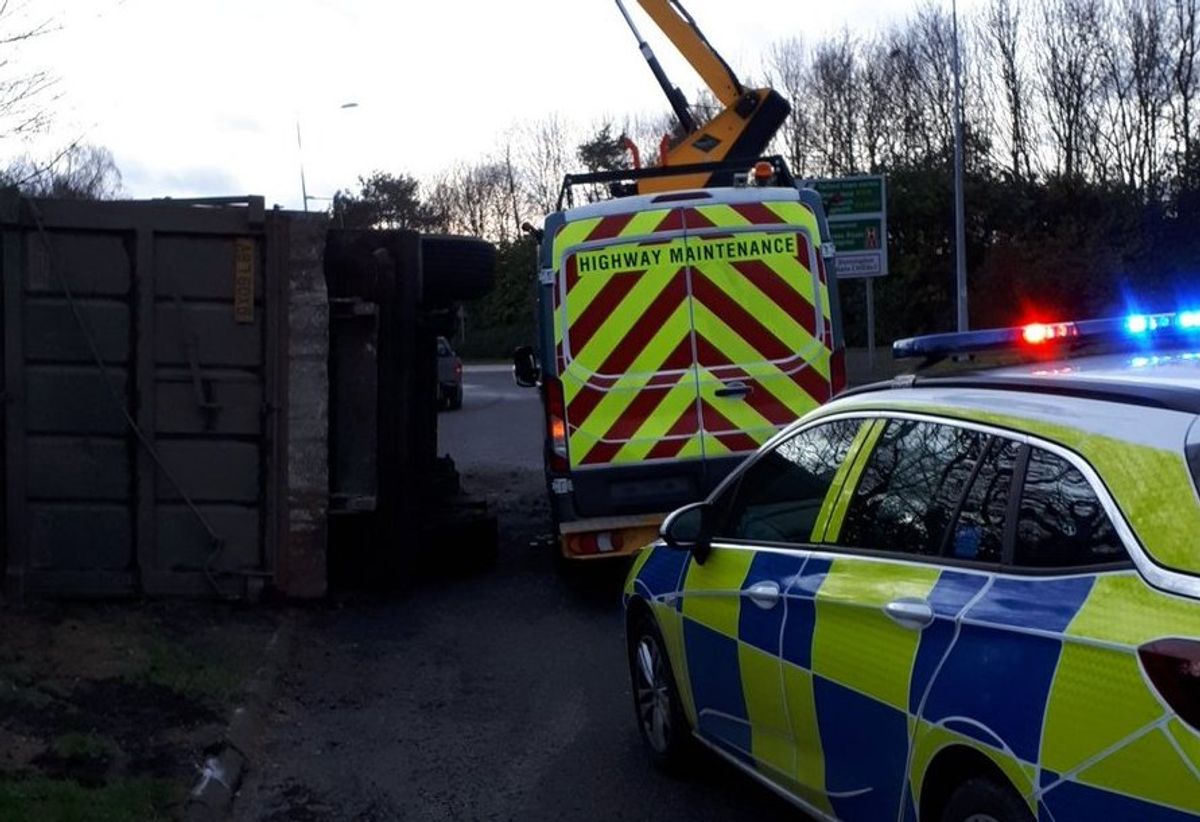 Telford roundabout closed for recovery of overturned trailer ...