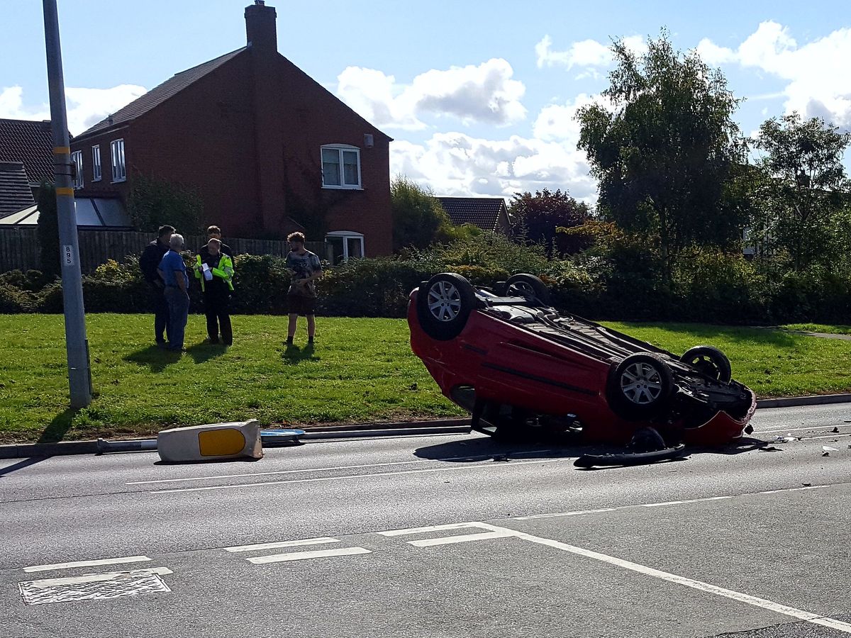 Woman taken to hospital after car overturns in Telford crash ...