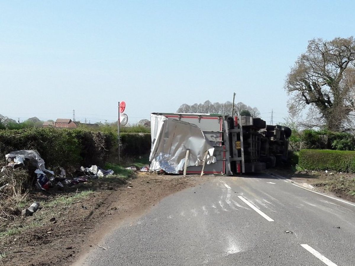 A53 crash: Lorry rolls over and sheds load blocking main road near ...