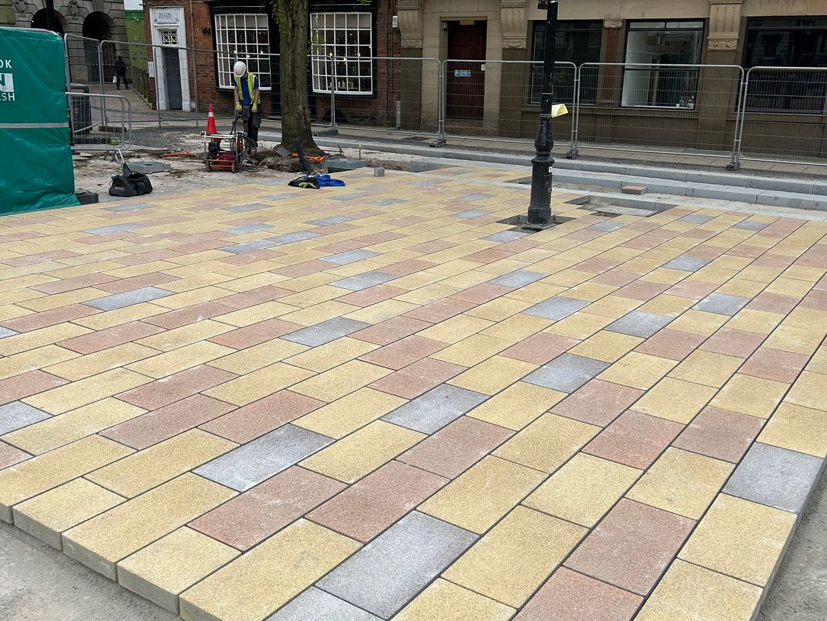 Work to lay new paving in Stafford town centre shopping square under ...