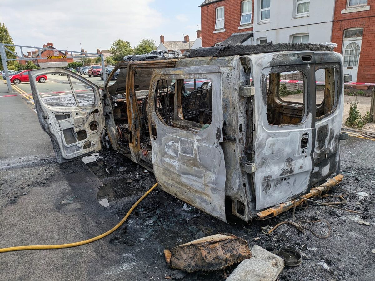 Photos: Van destroyed by fire in Oswestry as firefighters struggled to ...