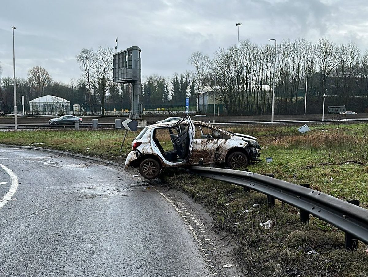 Image shows damage to car as new driver loses control after 'excessive ...