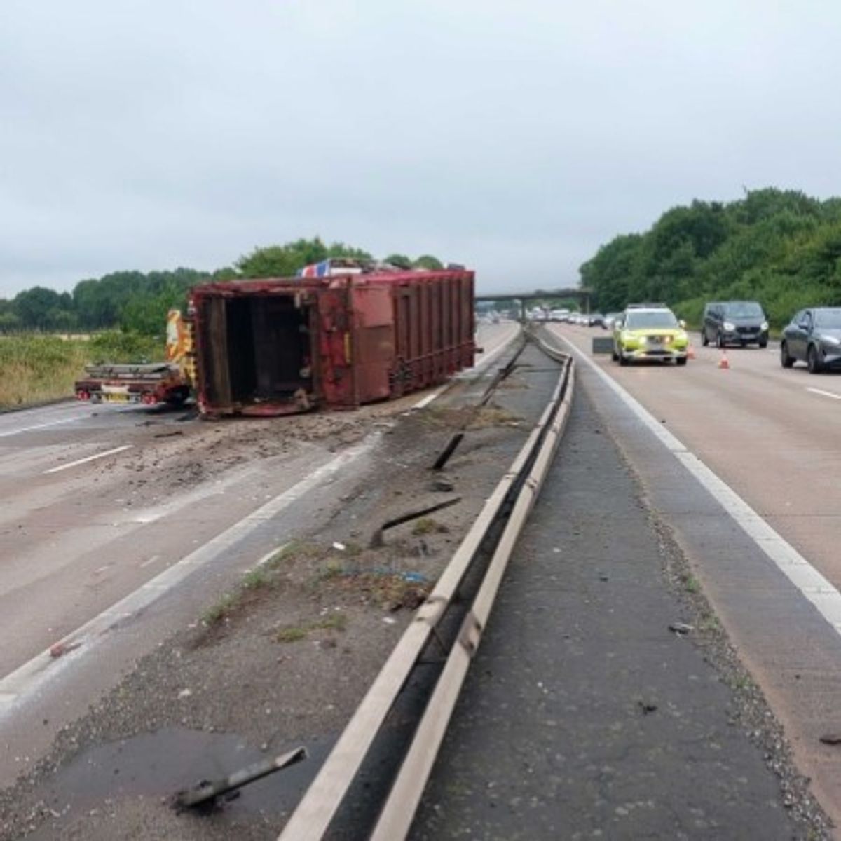 Major stretch of M54 reopens after lorry transporter hits central reservation barrier and sheds ...