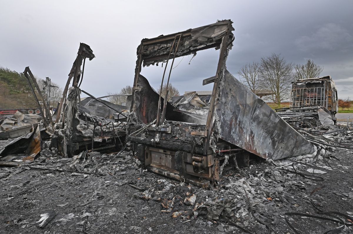 Pictured: Charred remains of vehicles seen in aftermath Oswestry fire ...