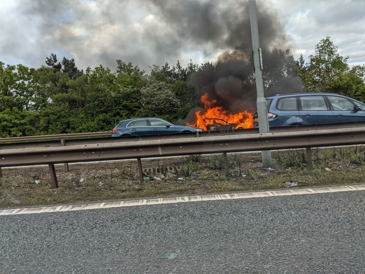 Mercedes completely engulfed in fire on M6 | Express & Star