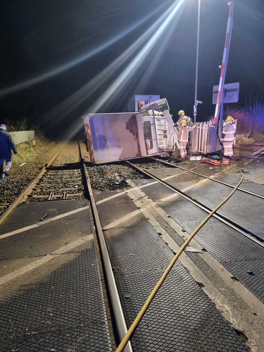 Pictured: Damage after van crash on level crossing as rail disruption ...