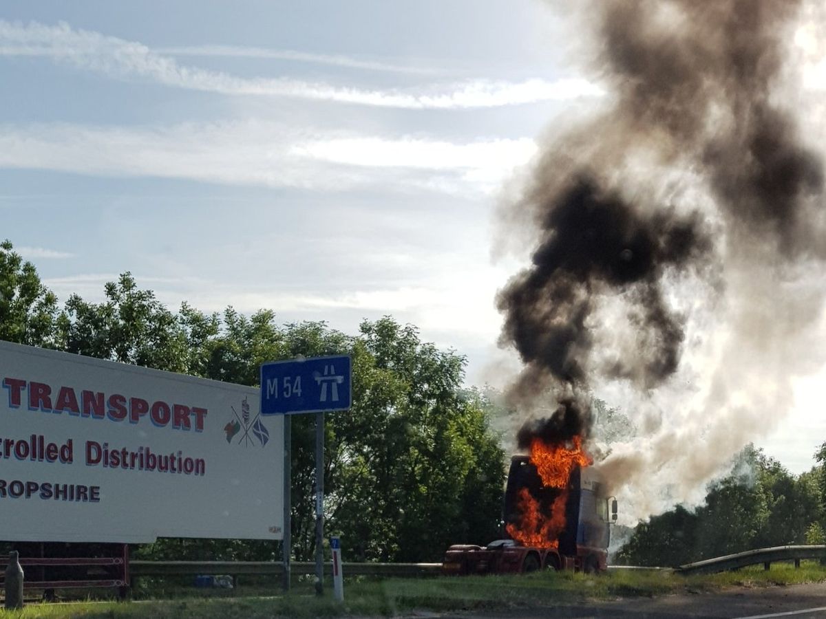 Lorry fire closes M54 slip road at Wellington | Shropshire Star